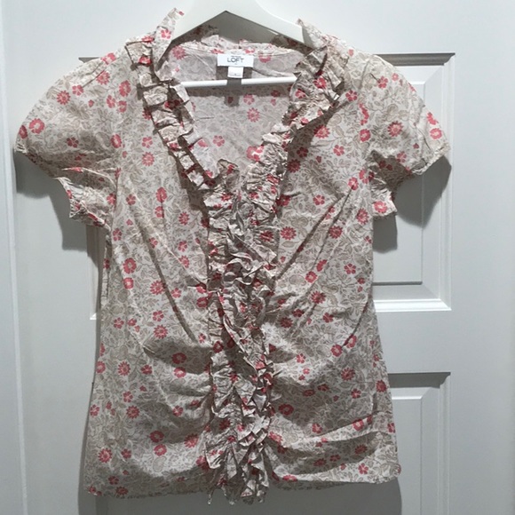 LOFT | Tops | Loft Ruffled Cotton Floral Top | Poshmark